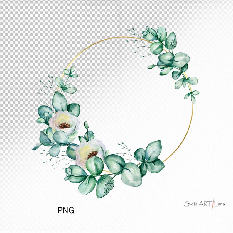 Watercolor Eucalyptus Wreath Clipart Greenery Wreath Rustic - Etsy