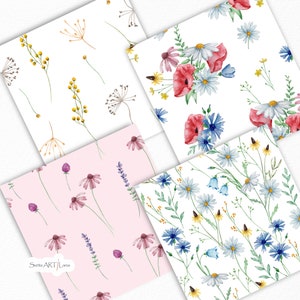 Wildflowers Digital Papers | Seamless Patterns Botanical | Watercolor ...