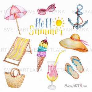 Watercolor Summer Clipart | Beach Clipart | Tropical Design Png ...