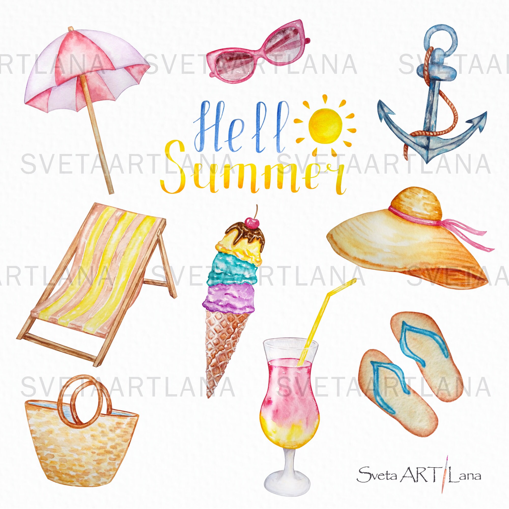 Watercolor Summer Clipart Beach Clipart Tropical Clip Art - Etsy Canada