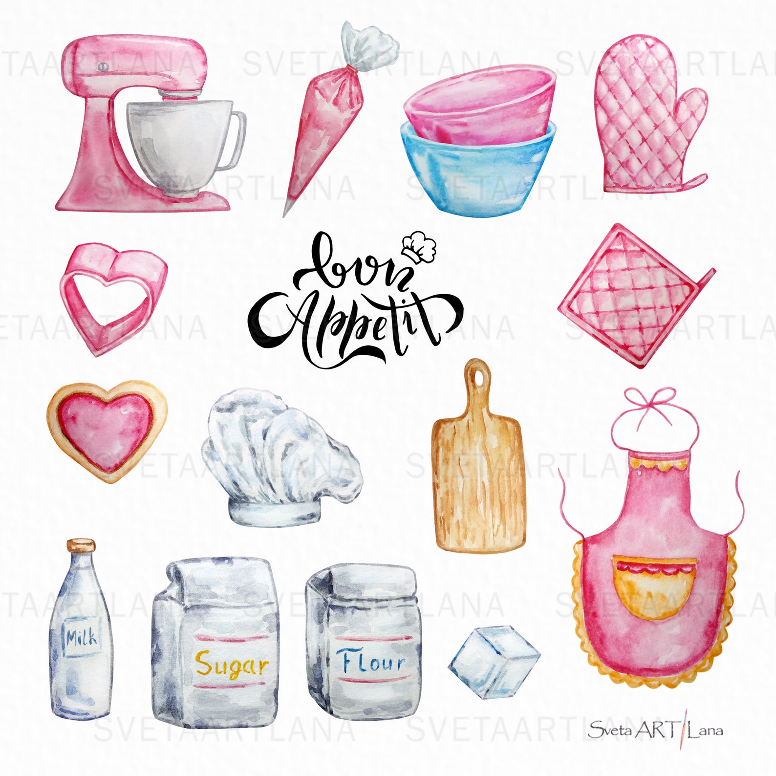 Watercolor Baking Clipart. Home Bakery Cooking Clipart - Etsy