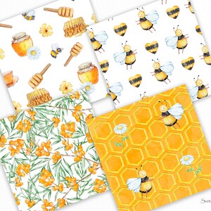 Watercolor Honey Bee Digital Paper Bumble Bee Seamless Pattern ...