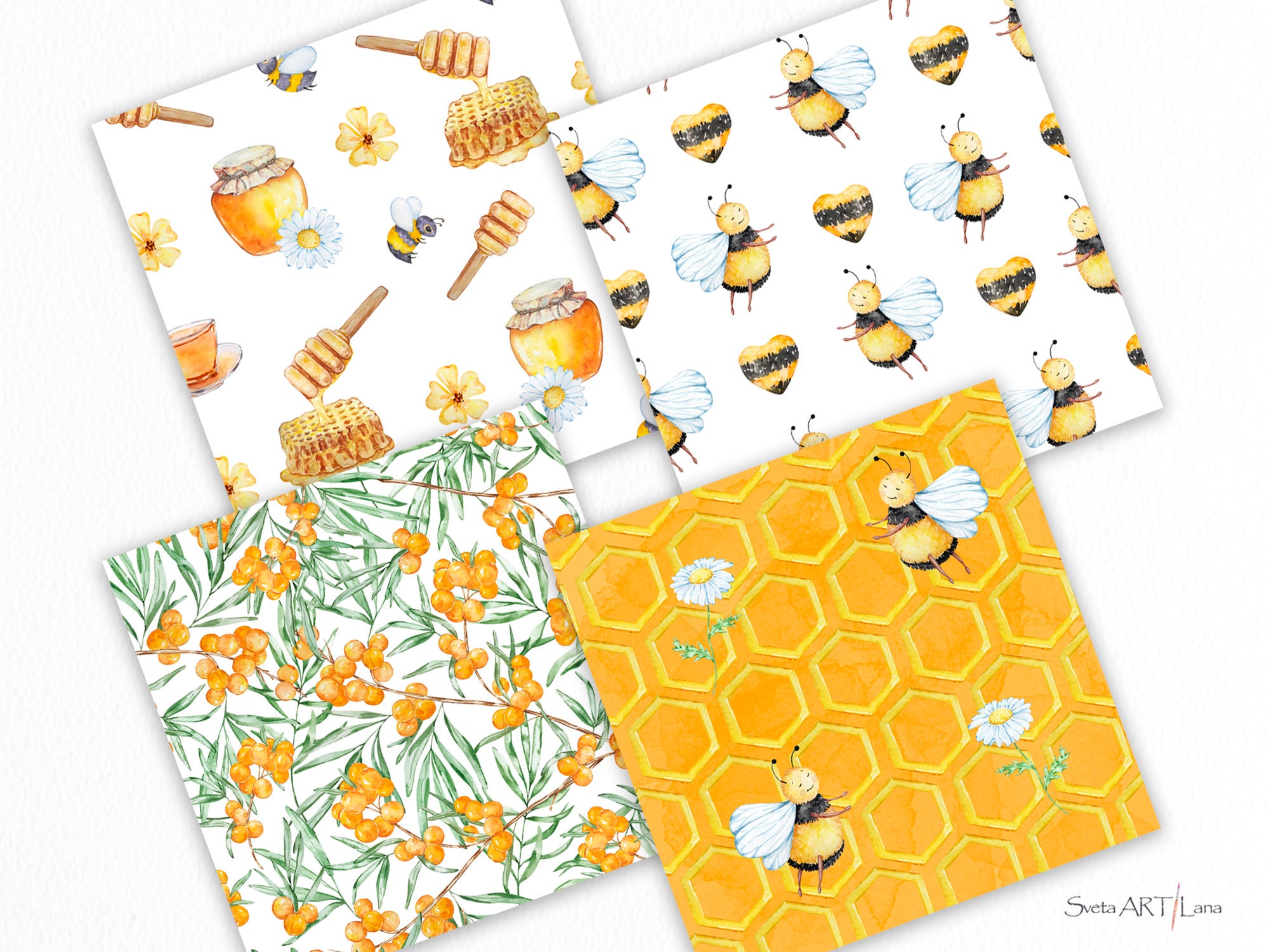 Watercolor Honey Bee Digital Paper Bumble Bee Seamless - Etsy