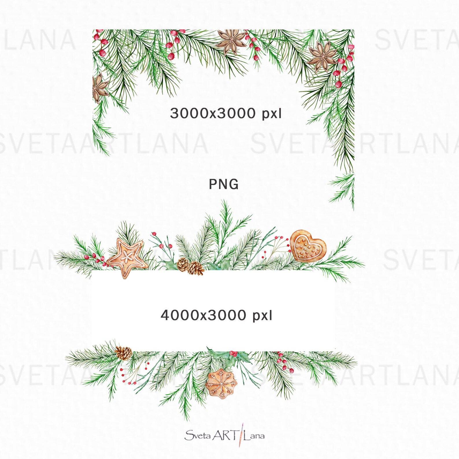 Christmas Gingerbread Frames Clipart | Watercolor Winter Frames ...