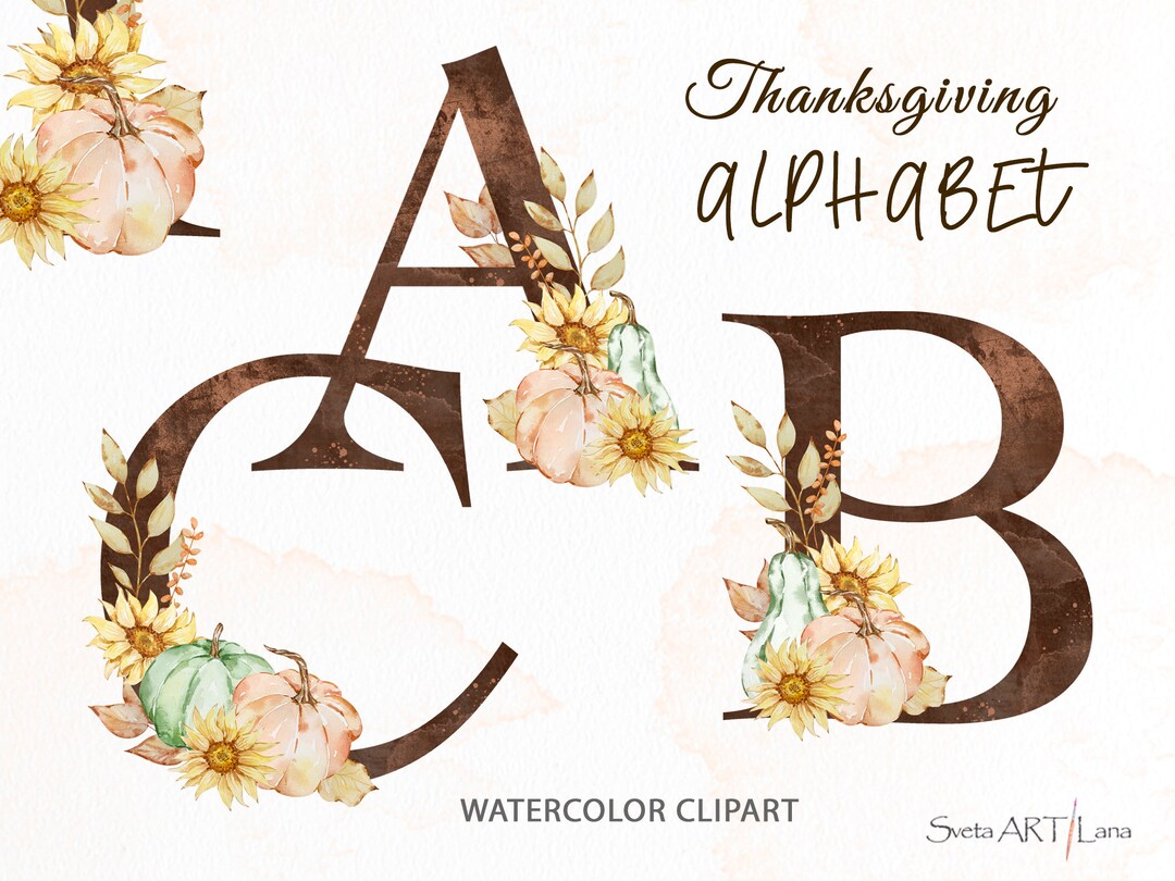 Watercolor Pumpkin Alphabet Clipart | Boho Letters | Autumn Floral ...