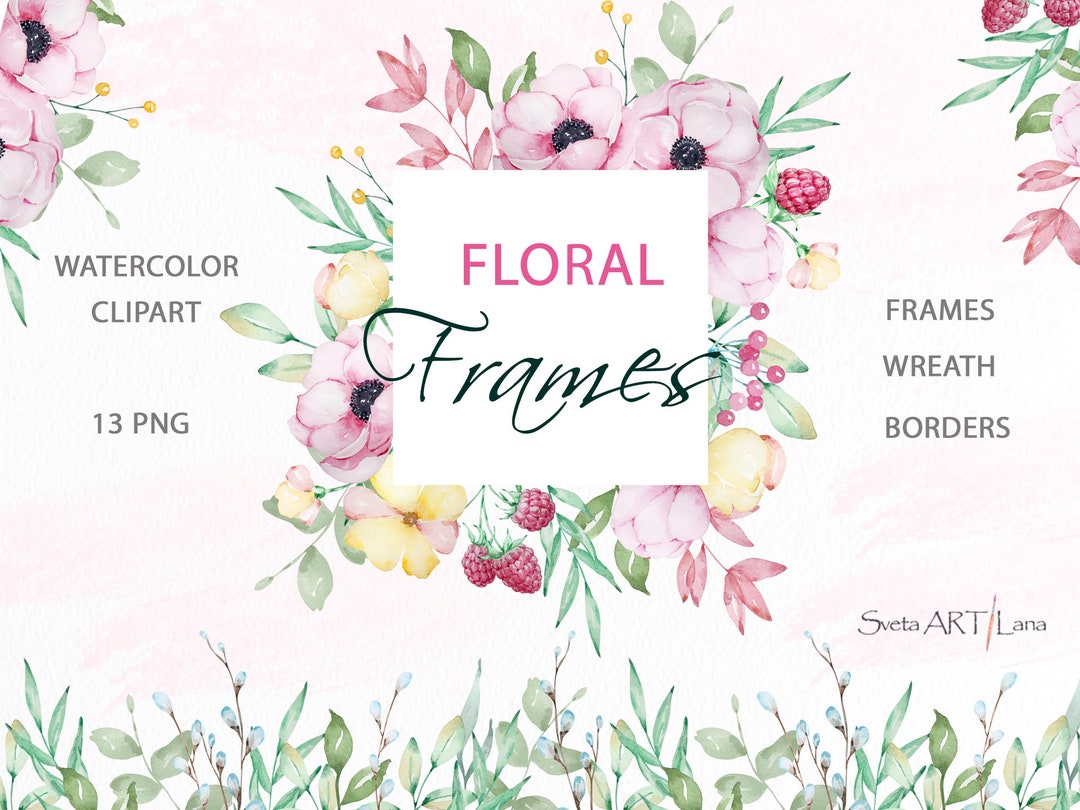 Watercolor Floral Frames Clipart | Spring Flower Borders Png | Pink ...