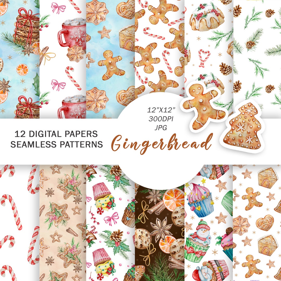 Christmas Gingerbread Digital Paper | Watercolor Christmas Candy ...
