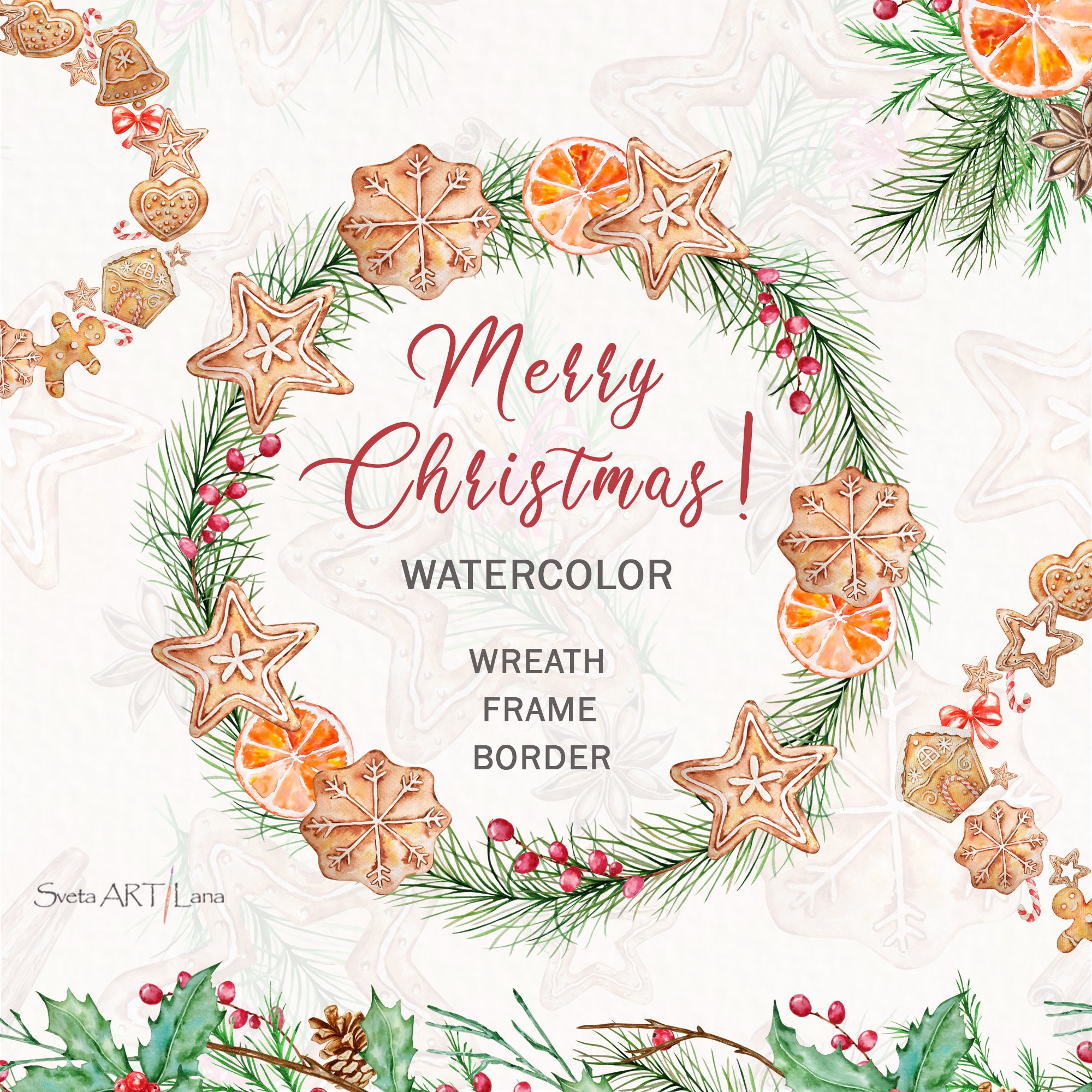 Christmas Gingerbread Frames Clipart | Watercolor Winter Frames ...