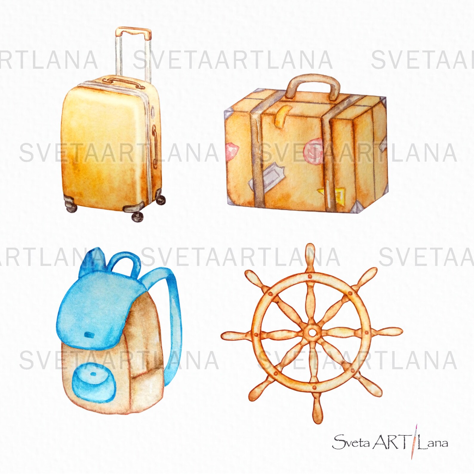 Travel Watercolor Clipart Journey Summer Holiday Png World - Etsy