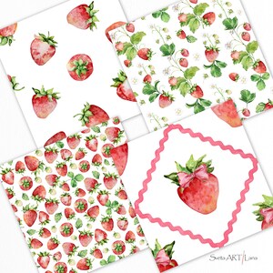 Watercolor Strawberry Digital Papers | Red Berry Seamless Patterns ...