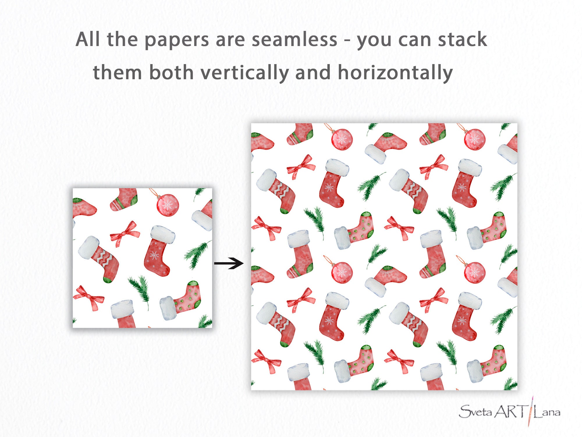 Christmas Stocking Digital Papers | Watercolor Holly Christmas | Winter ...