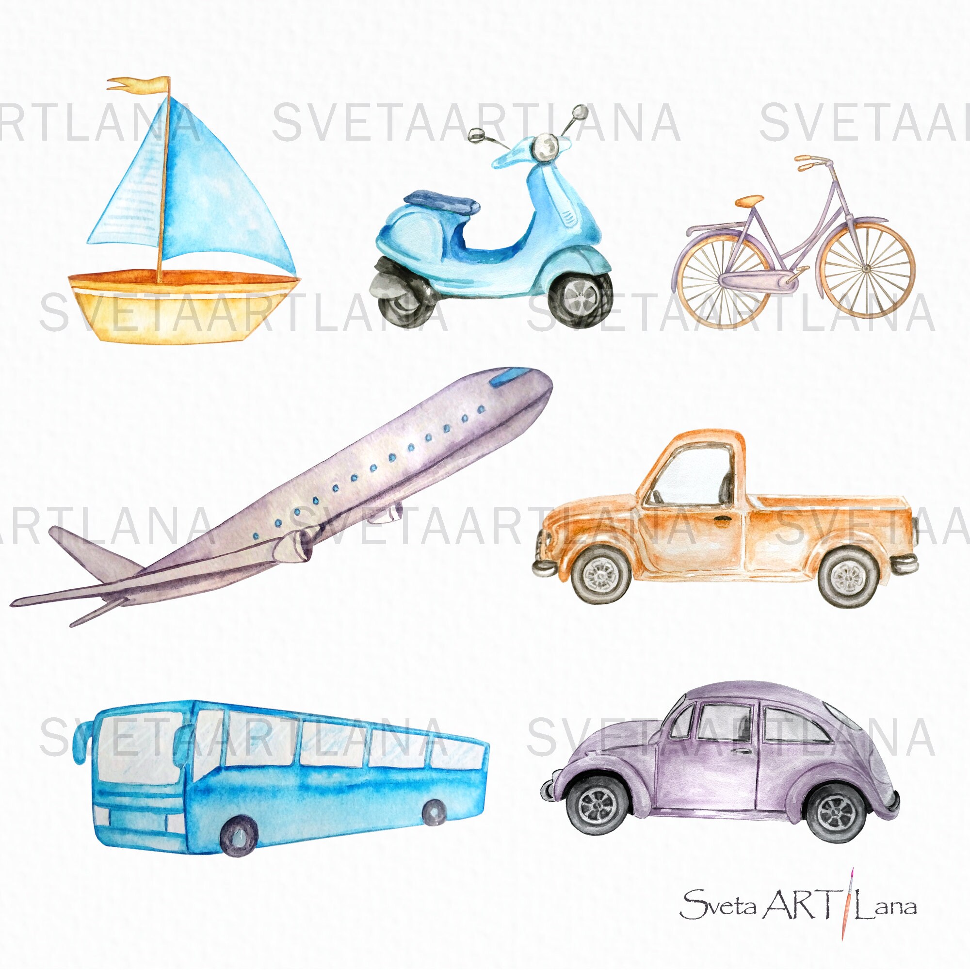 Travel Watercolor Clipart Journey Summer Holiday Png World - Etsy