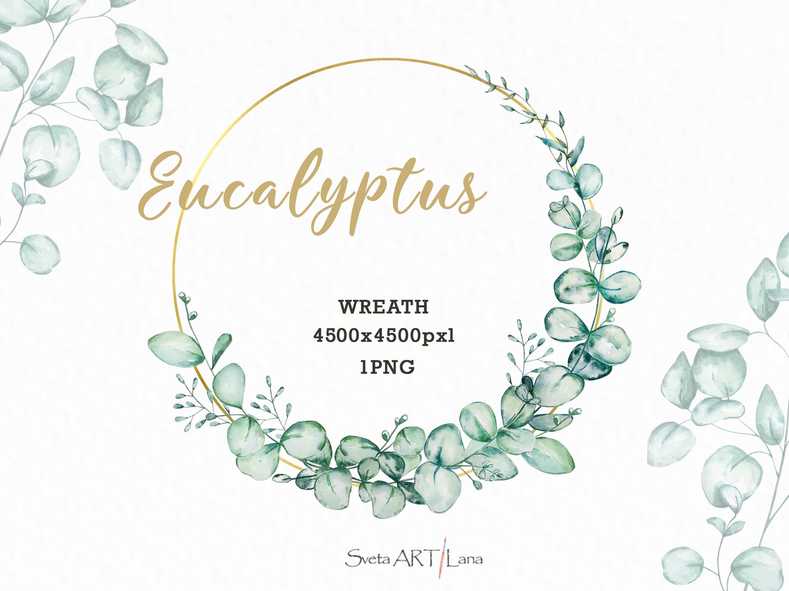 Watercolor Eucalyptus Wreath Clipart Greenery Wreath Rustic - Etsy