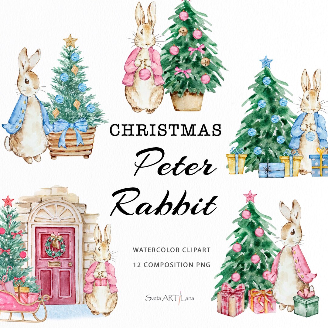 Peter Rabbit Christmas Clipart | Watercolor Winter Rabbit PNG | Beatrix ...