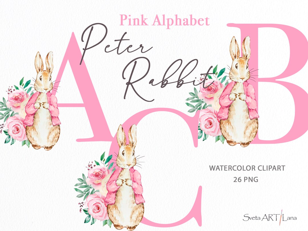 Flopsy Bunny Pink Floral Alphabet Clipart | Watercolor Alphabet PNG ...