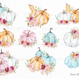 Watercolor Pumpkin Clipart | Autumn Pastel Pumpkins | Fall Floral ...