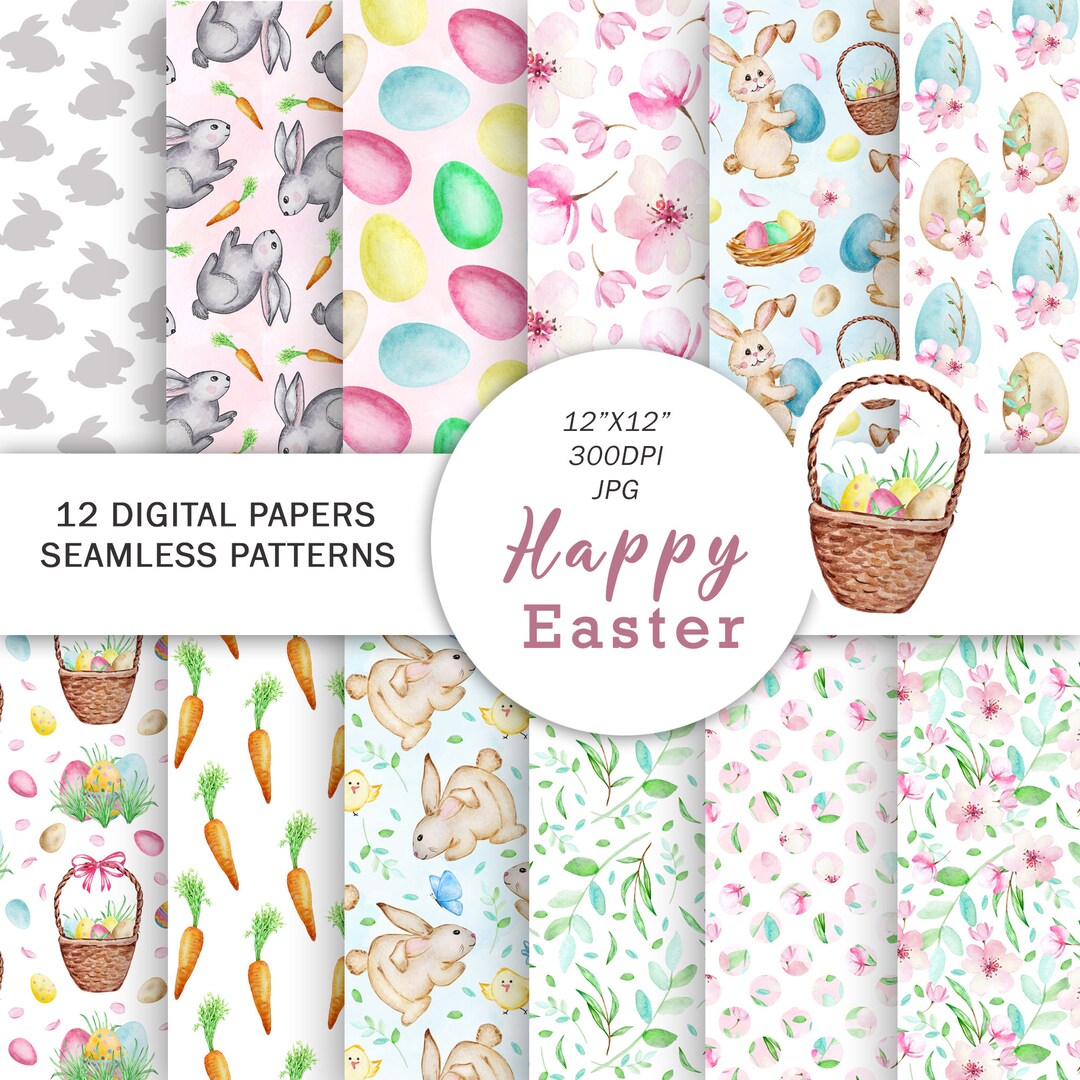 Watercolor Easter Digital Papers | Spring Seamless Patterns | Cute ...