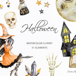 Watercolor Halloween Clipart | Happy Halloween | Halloween Party Decor ...