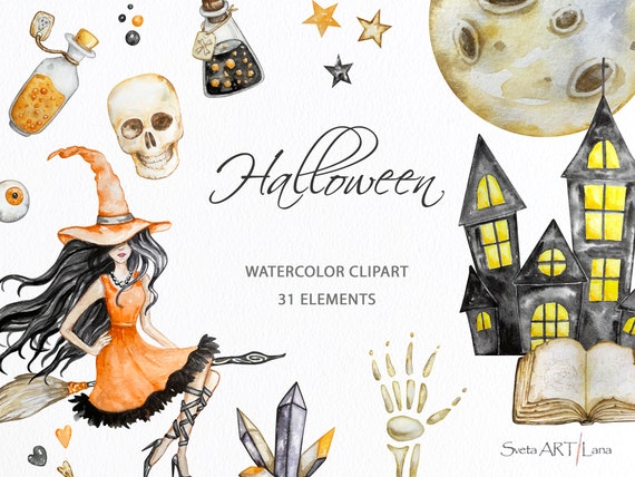 Watercolor Halloween Clipart Happy Halloween Pumpkin | Etsy