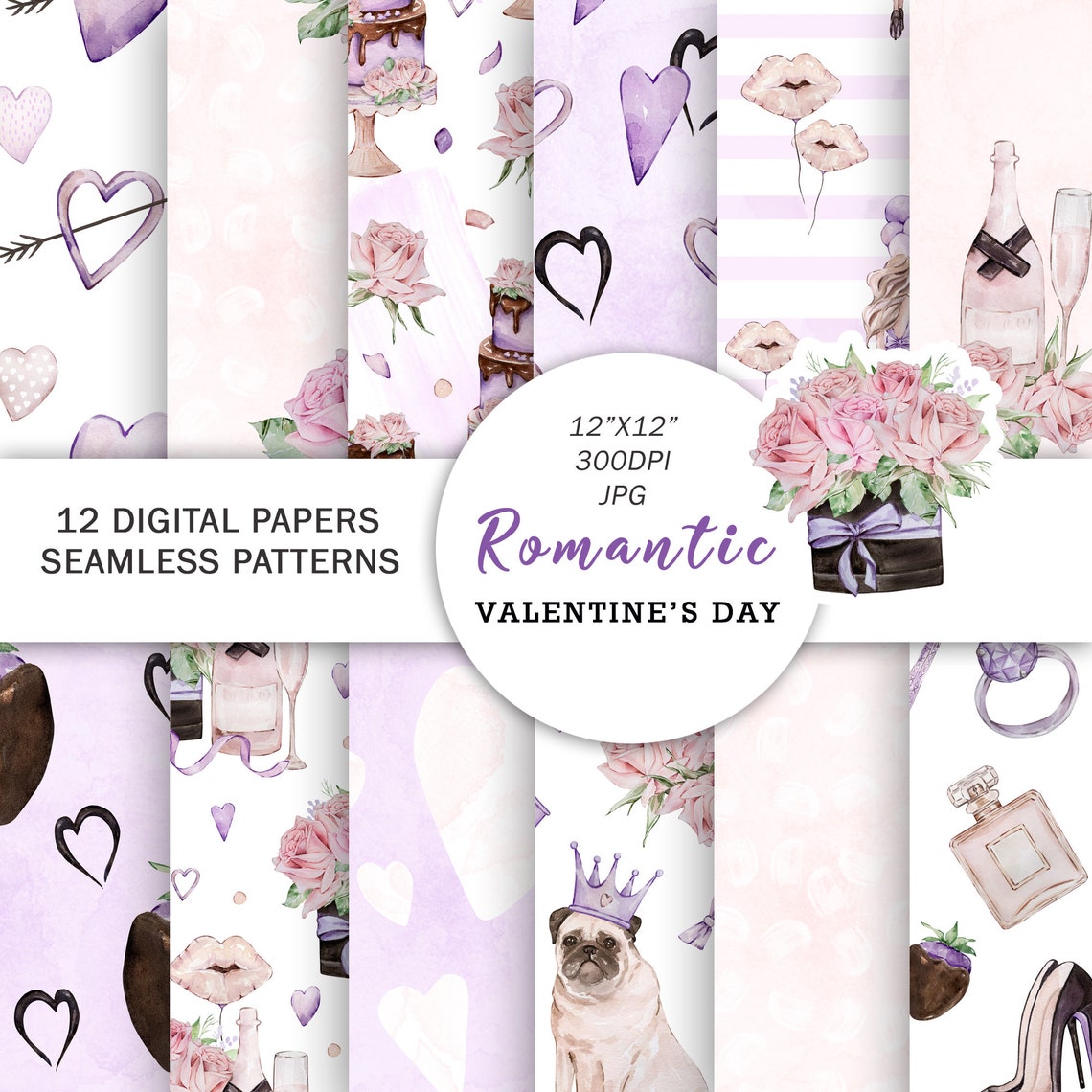 Romantic Digital Paper Watercolor Valentines Seamless - Etsy