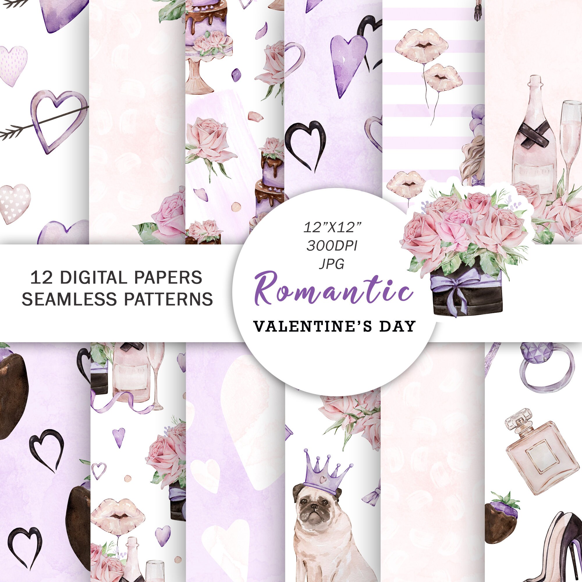 Romantic Digital Paper Watercolor Valentines Seamless - Etsy