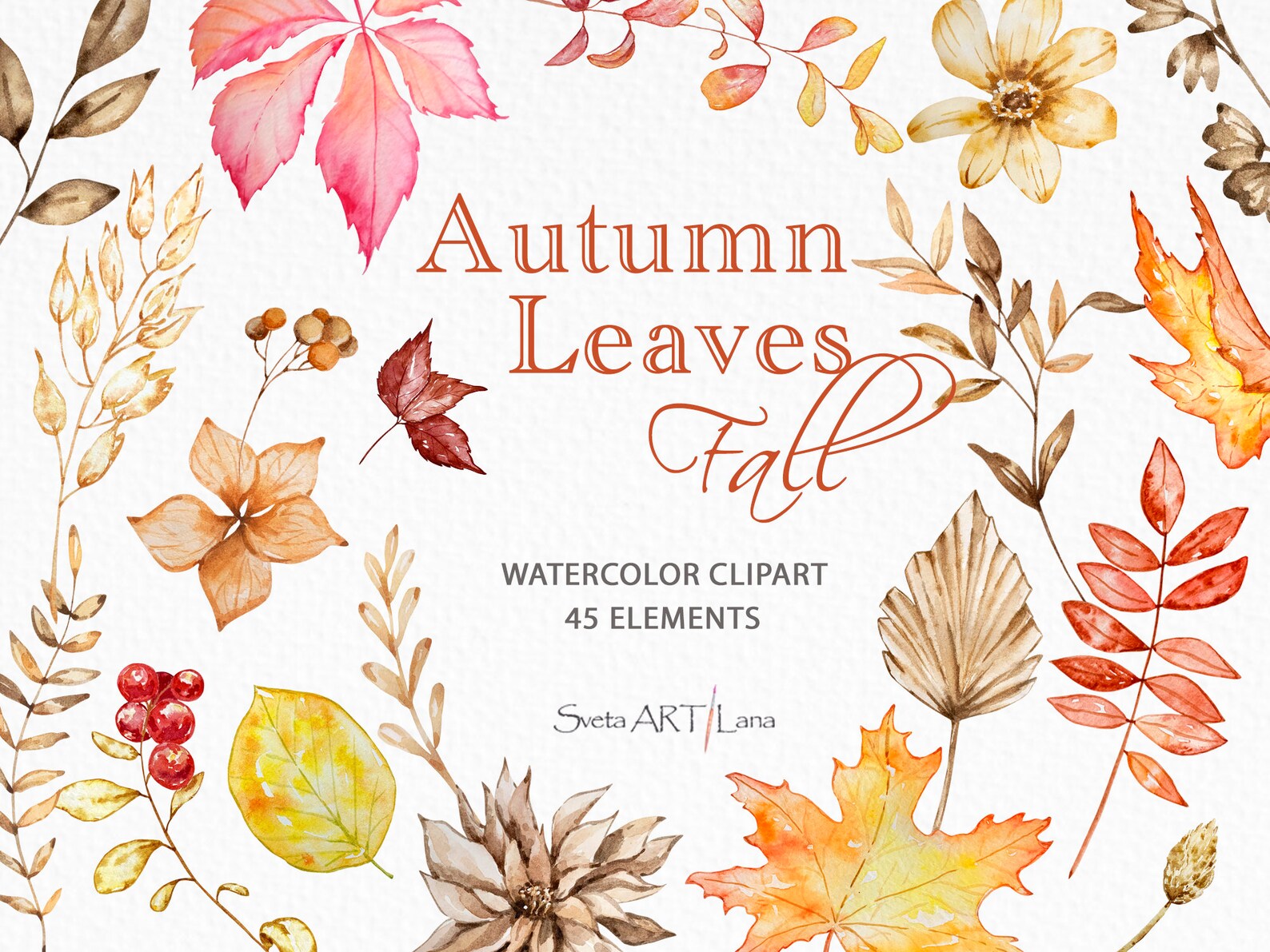 Watercolor Autumn Leaves Clipart Fall Leaves Clipart - Etsy