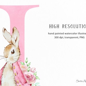 Flopsy Rabbit Pink Floral Alphabet Clipart | Watercolor Alphabet PNG ...
