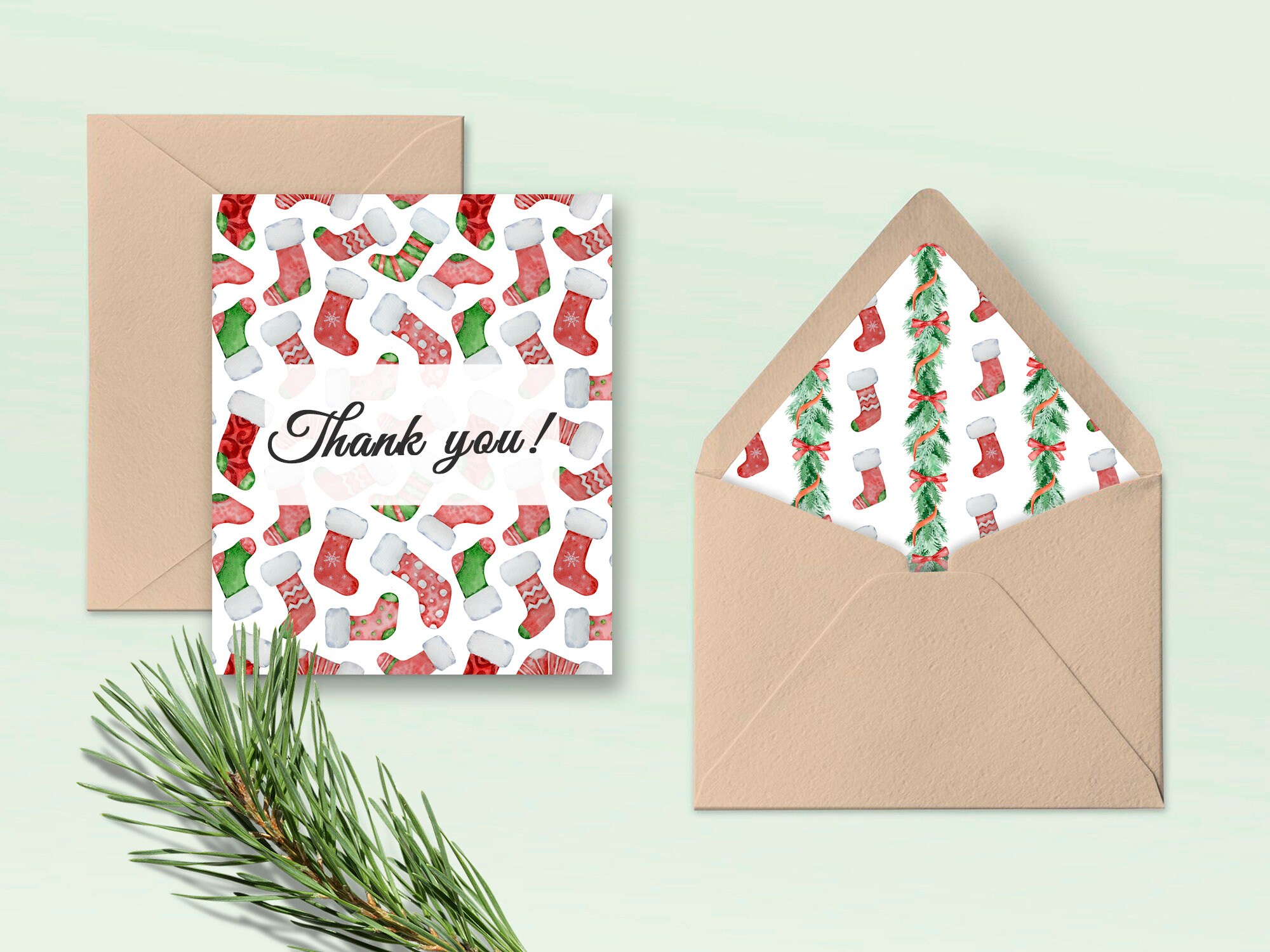 Christmas Stocking Digital Papers | Watercolor Holly Christmas | Winter ...