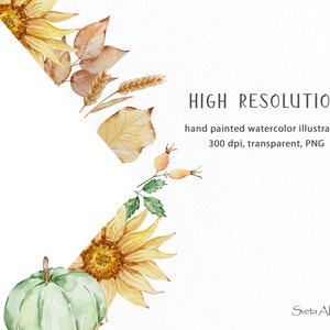 Watercolor Thanksgiving Frame Clipart | Holiday Pumpkin PNG | Autumn ...