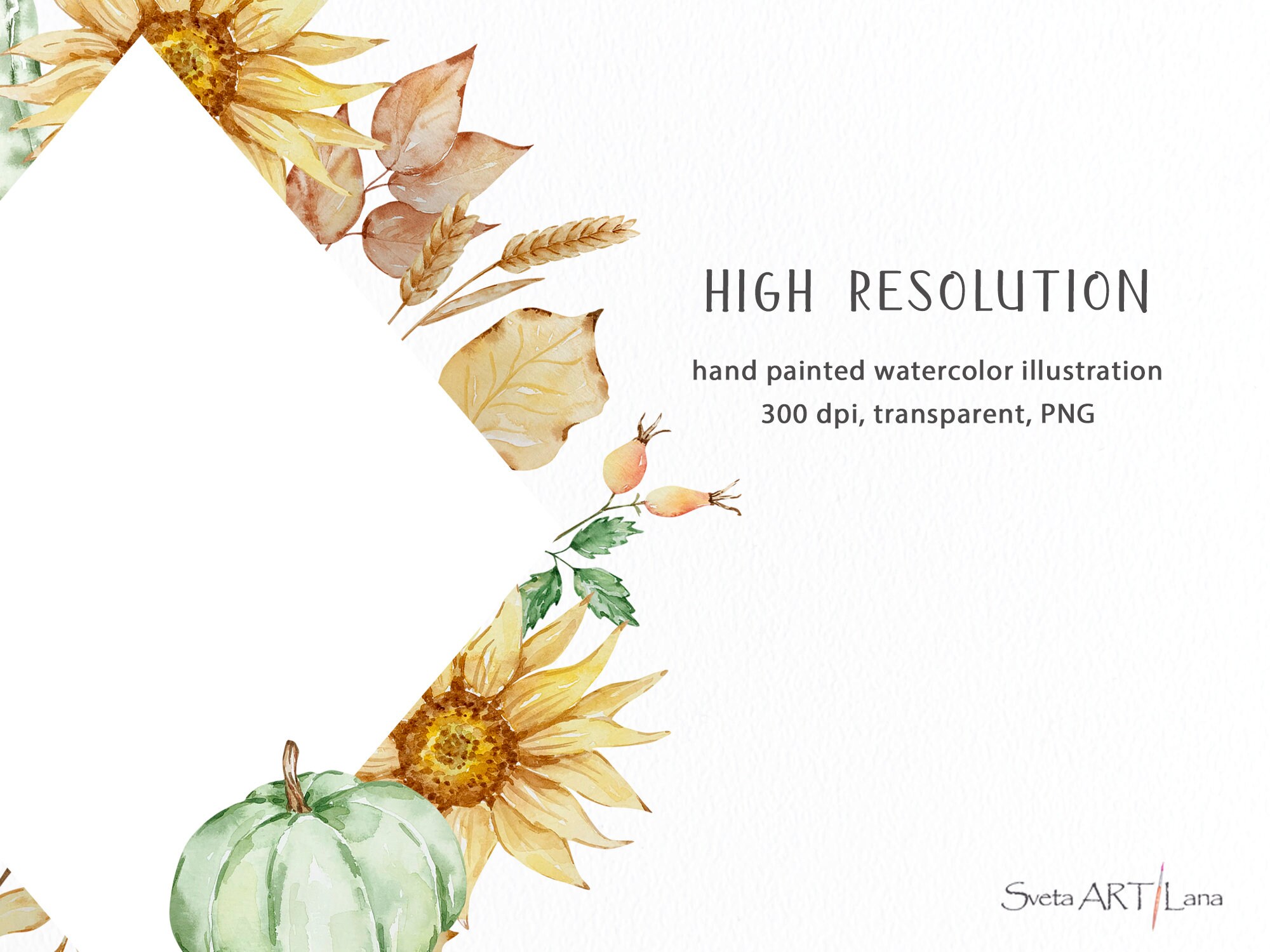 Watercolor Thanksgiving Frame Clipart | Holiday Pumpkin PNG | Autumn ...
