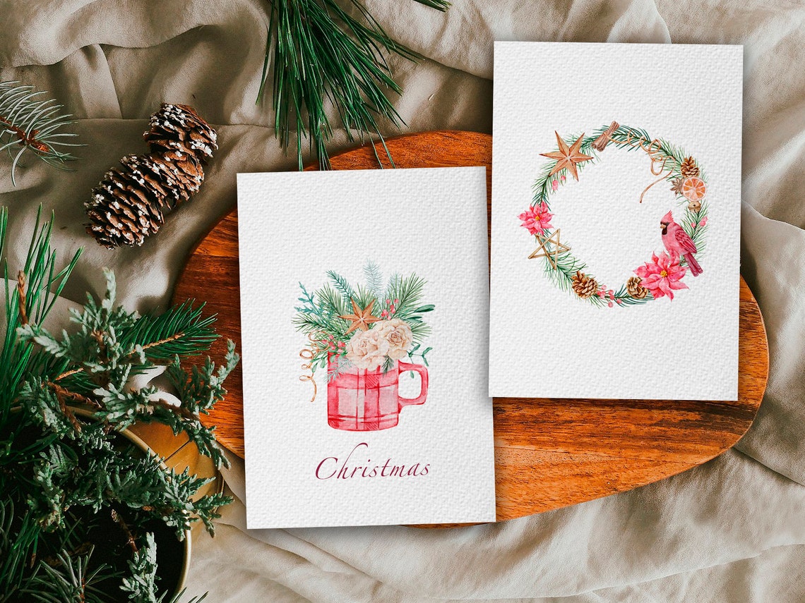 Watercolor Classic Christmas Clipart Cozy Christmas - Etsy