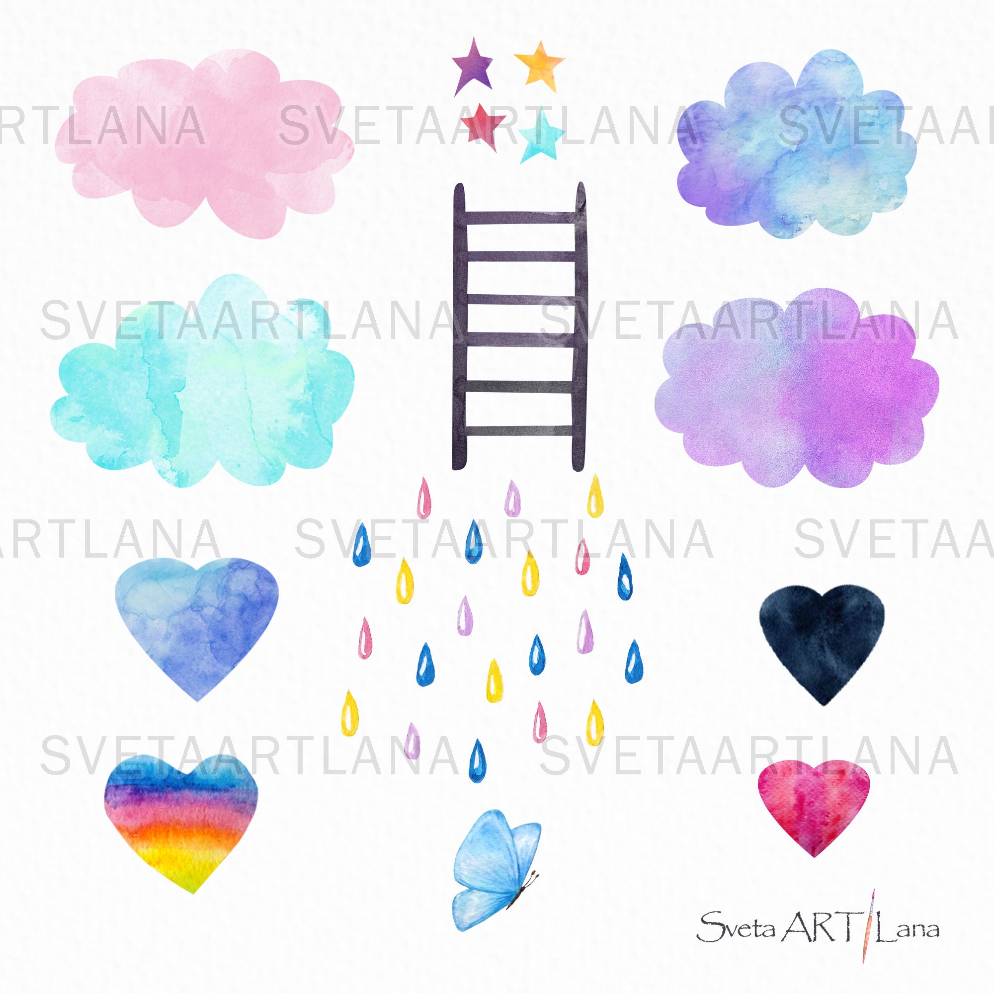 Watercolor Rainbow Clipart Watercolor Clipart Watercolor - Etsy