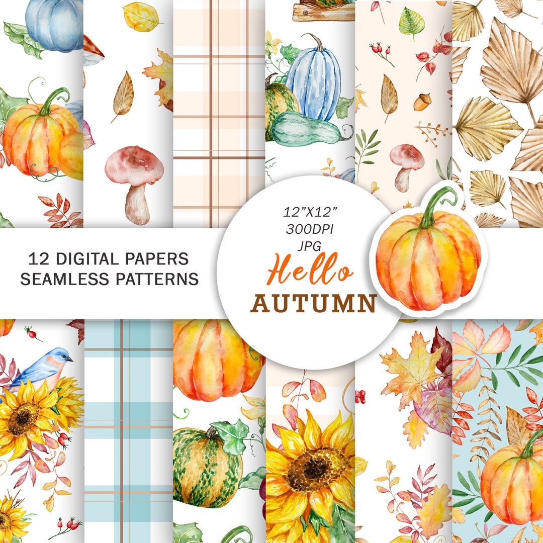 Watercolor Autumn Digital Papers | Pumpkin Watercolor Papers | Fall ...