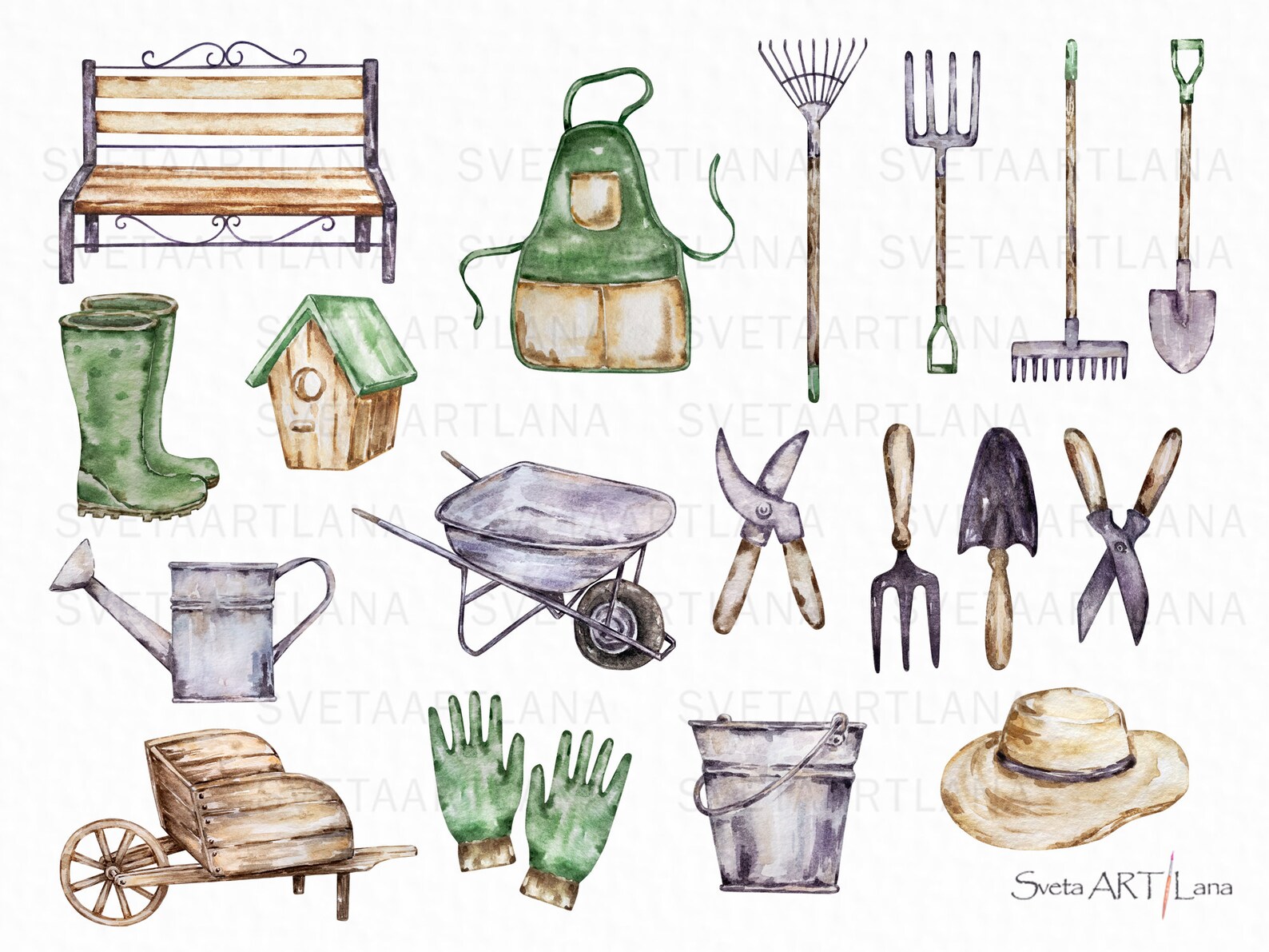 Watercolor Gardening Clipart Farmhouse Garden Clipart - Etsy