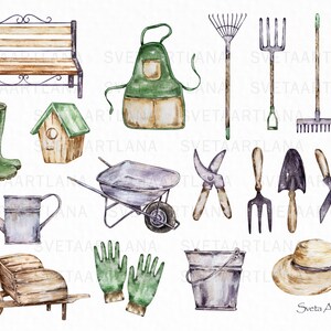 Watercolor Gardening Clipart | Farmhouse Garden Clipart | Spring Time ...