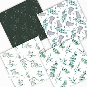 Watercolor Eucalyptus Digital Papers | Wild Floral Paper | Eucalyptus ...