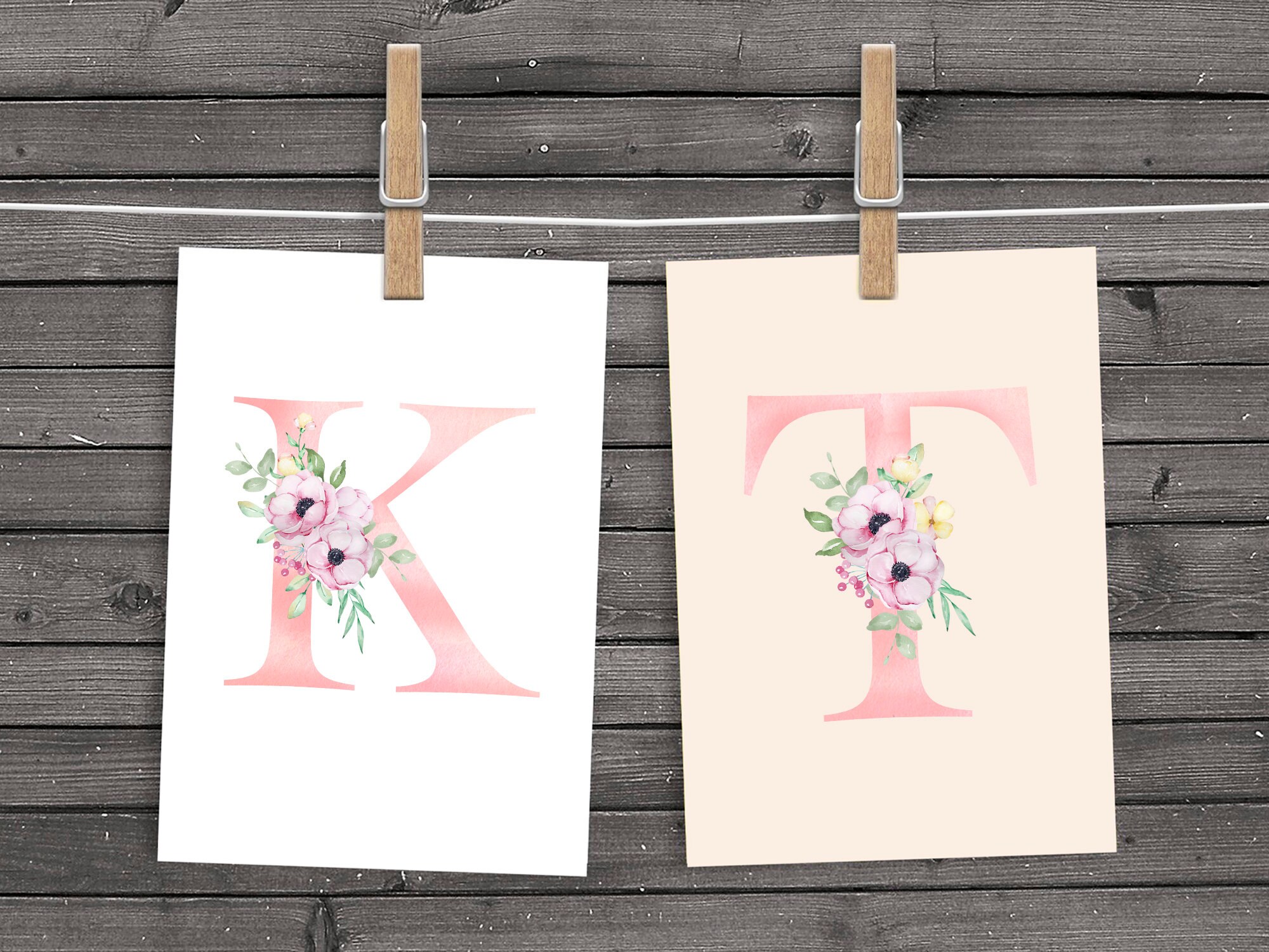 Watercolor Pink Alphabet Clipart Flowers Lettter Boho - Etsy