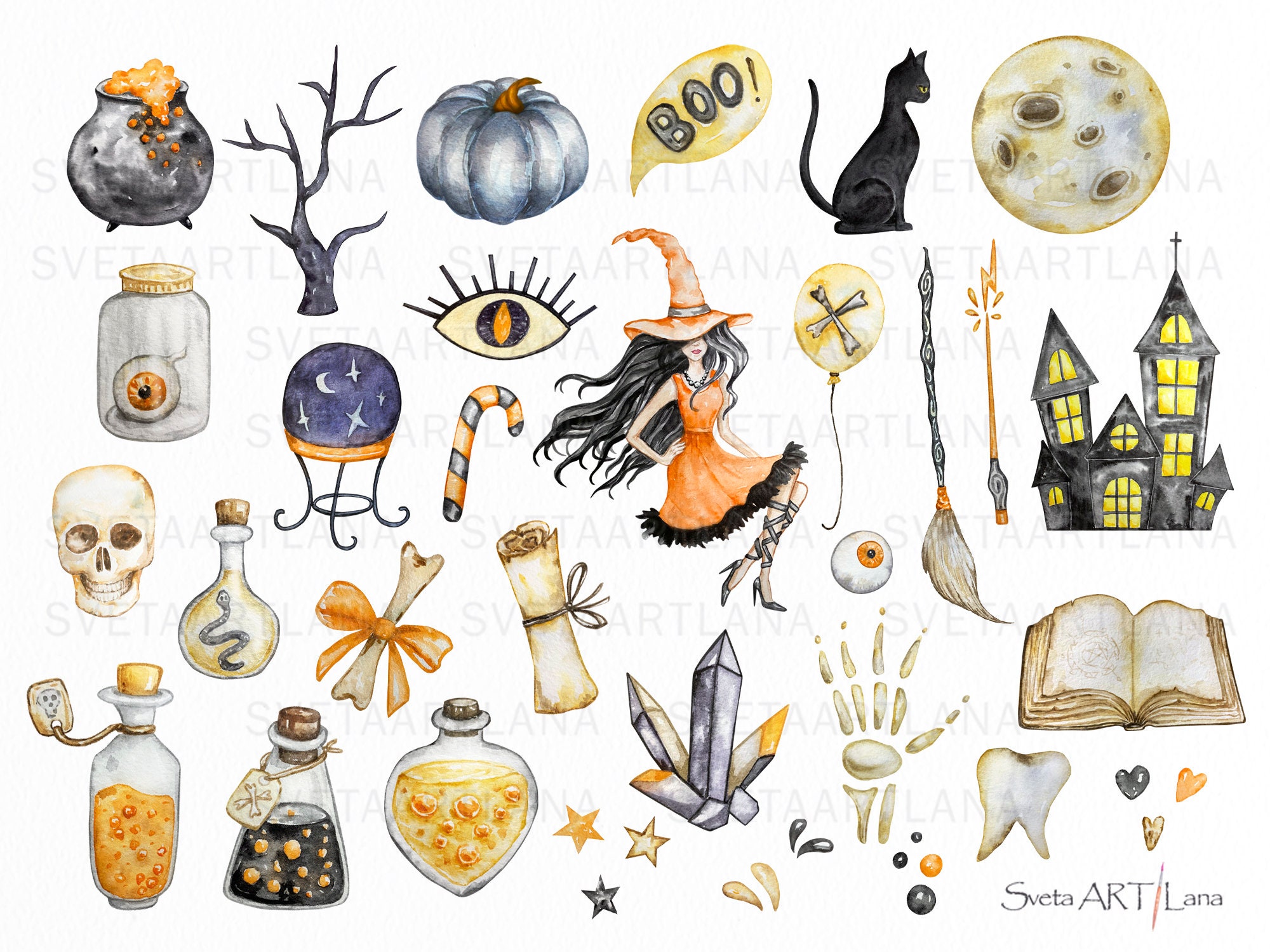 Watercolor Halloween Clipart Happy Halloween Pumpkin | Etsy