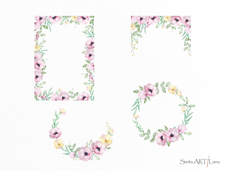 Watercolor Floral Frames Clipart | Spring Flower Borders Png | Pink ...