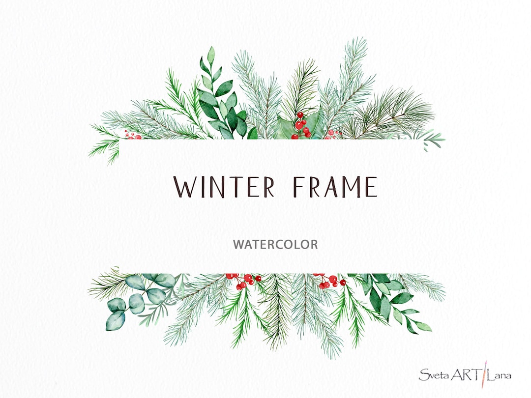Watercolor Floral Winter Frame Clipart | Christmas Greenery Frame ...