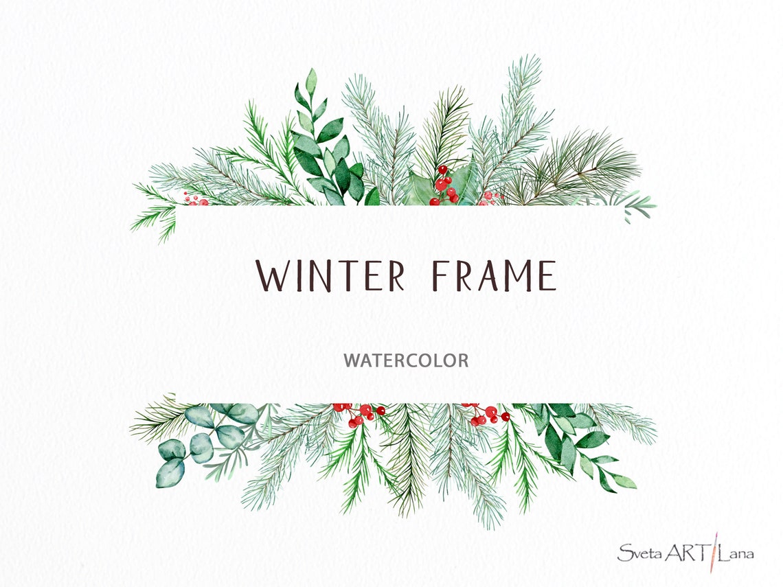 Watercolor Floral Winter Frame Clipart Christmas Greenery - Etsy