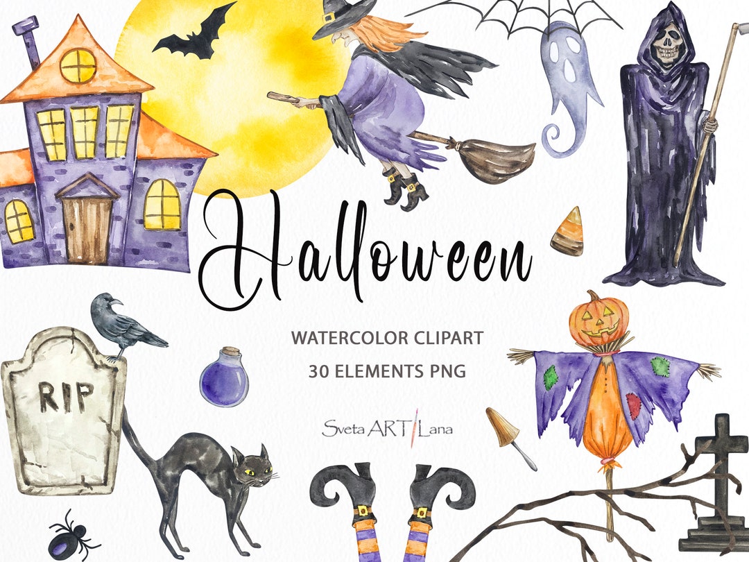 Watercolor Halloween Clipart | Spooky Happy Halloween | Halloween Party ...