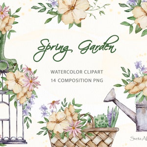Watercolor Spring Garden Flowers Clipart Bouquet Flowers - Etsy