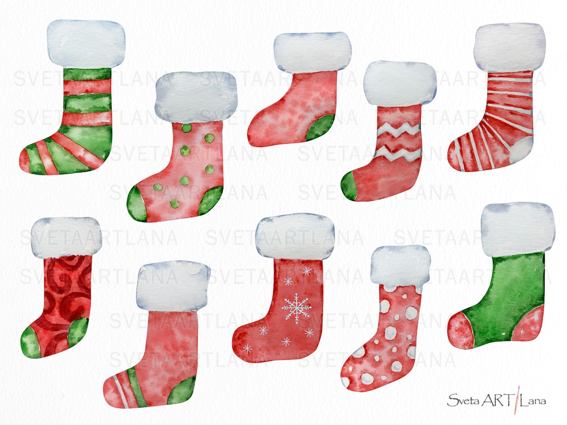 Christmas Stocking Clipart Watercolor Christmas Socks - Etsy