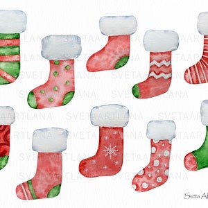 Christmas Stocking Clipart | Watercolor Christmas Socks | Traditional ...