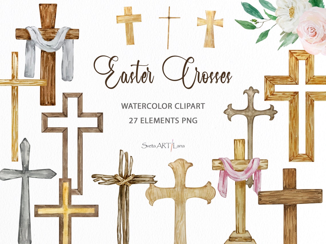 Watercolor Cross Clipart Religious Easter Clipart Png - Etsy