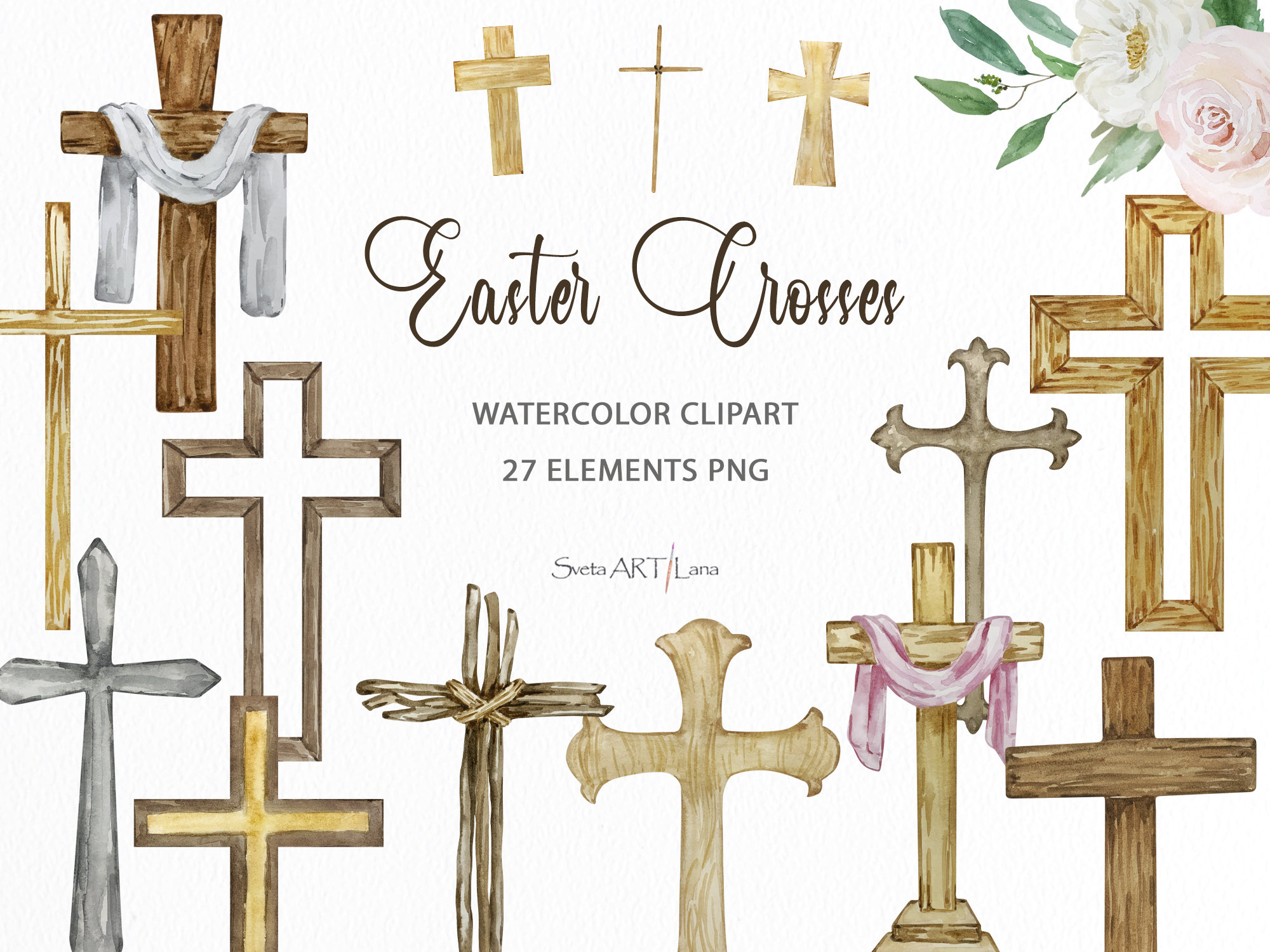 Watercolor Cross Clipart Religious Easter Clipart Png - Etsy