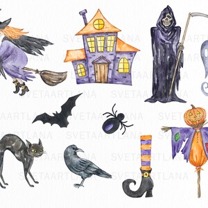 Watercolor Spooky Halloween Clipart Monster Happy Halloween - Etsy