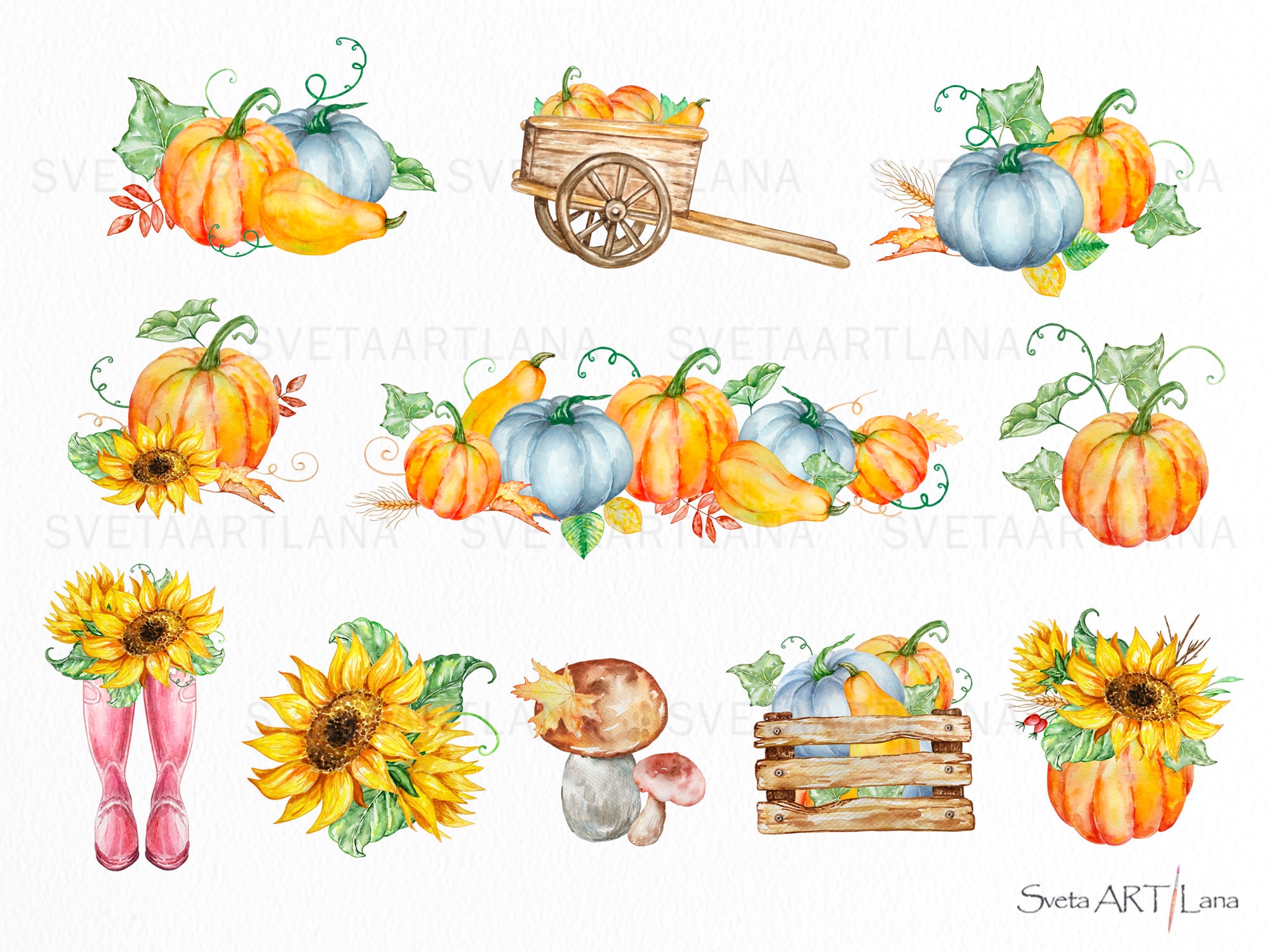 Fall Autumn Orange Pumpkins Clipart Arrangements Autumn - Etsy