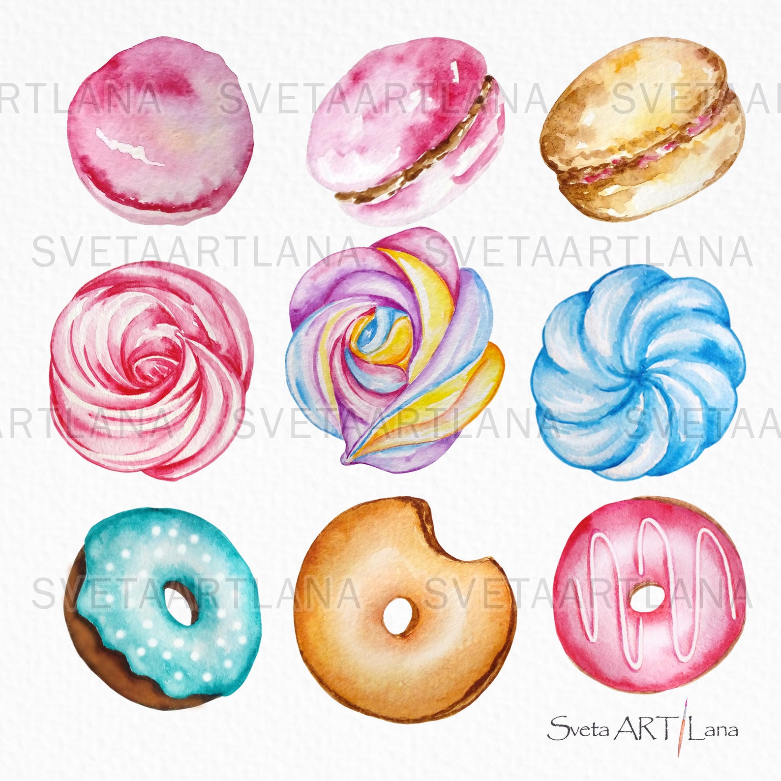 Candy Watercolor Clipart Rainbow Sweets Clip Art Chocolates | Etsy